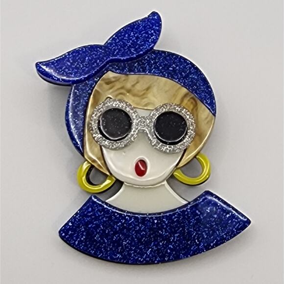Jewelry | Lady Woman Brooch Jet Setter 6s Style Blue Glitter Layered ...